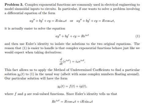 Solved Problem Complex Exponential Functions Are Commonly Chegg