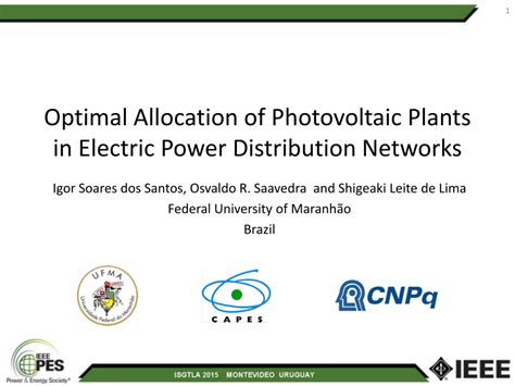 Pdf Optimal Allocation Of Photovoltaic Plants In Electric Power Distribution Networks
