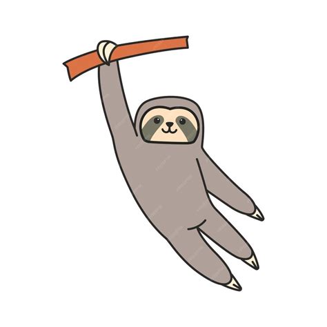 Premium Vector Cute Sloth Hanging On A Rope Vector Illustration In