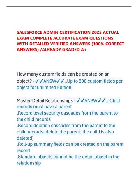 Salesforce Admin Certification 2025 Actual Exam Complete Accurate Exam Questions With Detailed
