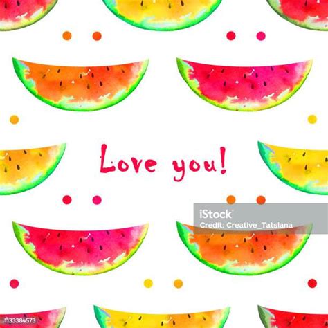 이국적인 밝은 과일과 사랑 스러운 열 대 완벽 한 패턴입니다 트로픽 웃는 박 슬라이스 수채화 인사말 카드 비문 사랑 당신 어머니의 날 인쇄 브라질 아이디어 발렌타인 데이