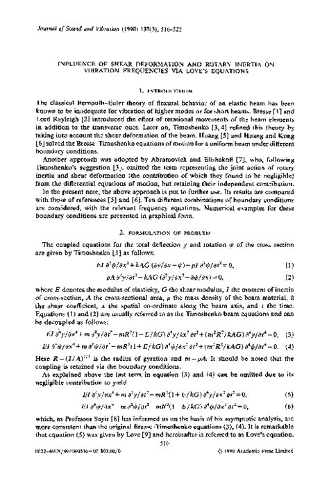pdf influence of shear deformation and rotary inertia on vibration frequencies via love s