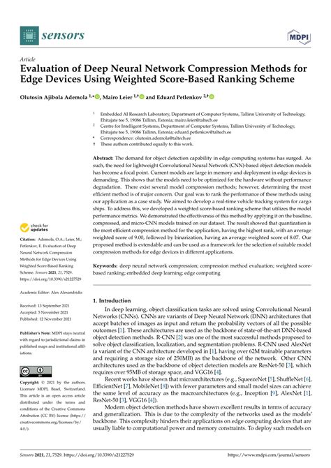 Pdf Evaluation Of Deep Neural Network Compression Methods For Edge Devices Using Weighted