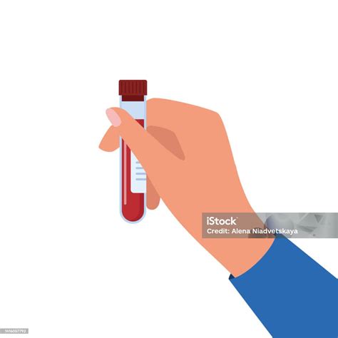 혈액으로 시험관을 들고있는 손 실험실 연구 분석용 장비 플랫 스타일의 벡터 일러스트레이션입니다 건강 진단에 대한 스톡 벡터 아트