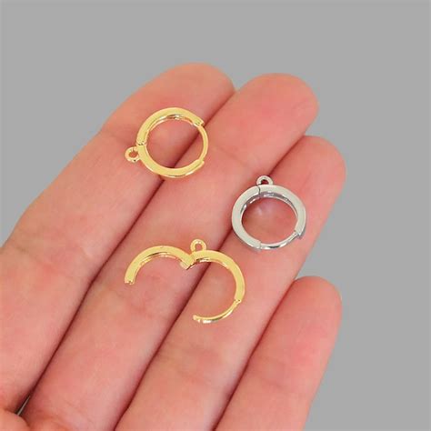 13mm Huggie Earrings 18k Gold Platinum Brass Hoop Leverback Openable
