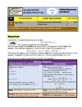 AP Calculus BC Unit A Guided Practice Class Notes SOLUTIONS