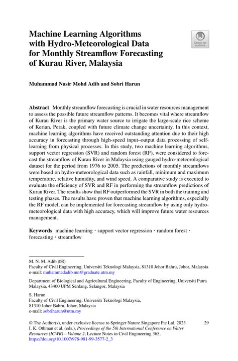 Pdf Machine Learning Algorithms With Hydro Meteorological Data For