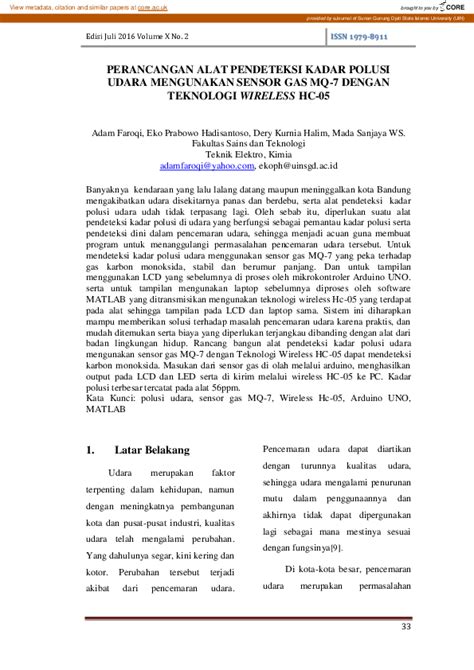 Pdf Perancangan Alat Pendeteksi Kadar Polusi Udara Mengunakan Sensor Gas Mq 7 Dengan Teknologi