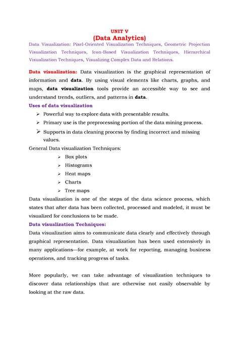Data Analytics Unit V Unit V Data Analytics Data Visualization