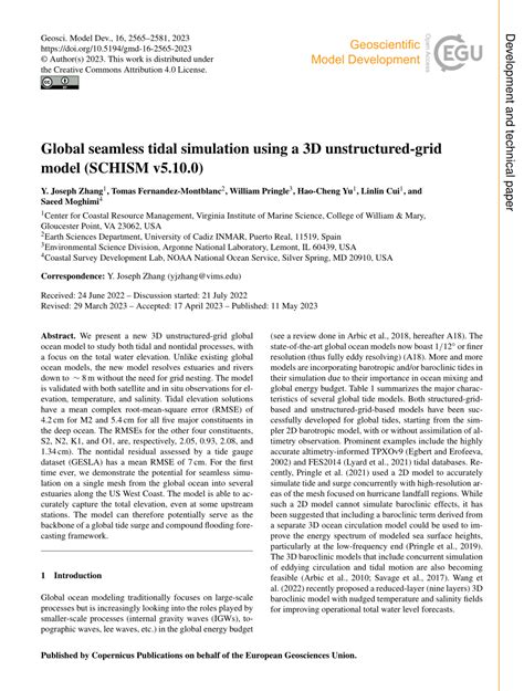 Pdf Global Seamless Tidal Simulation Using A 3d Unstructured Grid