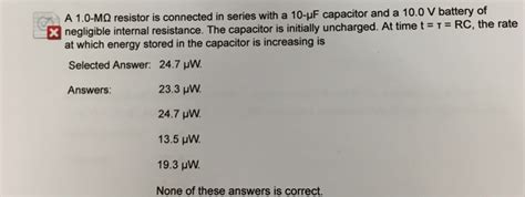 Solved A M Ohm Resistor Is Connected In Series With A Chegg Com
