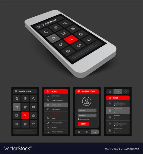 Set Black And Red Mobile Ui Royalty Free Vector Image