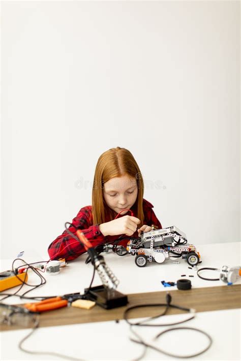 Girl Programming In Robotics Class Stock Image Image Of Girl