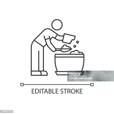 화분 픽셀 에 토양을 넣어 완벽한 선형 아이콘 심기 준비 식물 재배 얇은 라인 사용자 정의 그림입니다 등고선 기호입니다 벡터 절연 윤곽선 도면 편집 가능한 스트로크 선