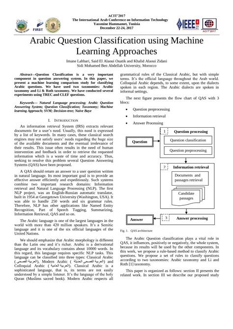 Pdf Arabic Question Classification Using Machine Learning Able To Handle 250 Words And Six