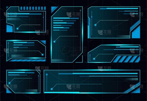 Hud未来的用户界面屏幕设置。矢量插图。方形框架块集合。高科技的设计。素材 花瓣网