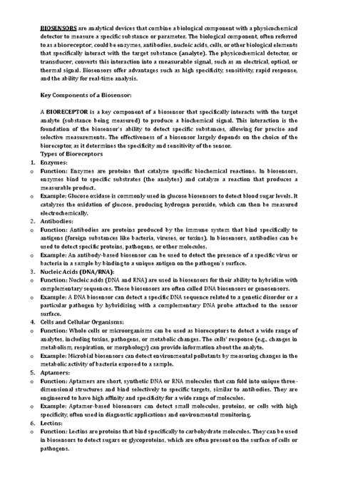 Biosensors Notes Biosensors Are Analytical Devices That Combine A Biological Component With A