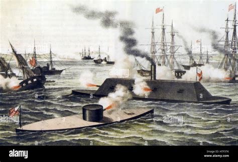 USS MONITOR At Left Exchanging Fire With The CSS Virginia 0n 9 March