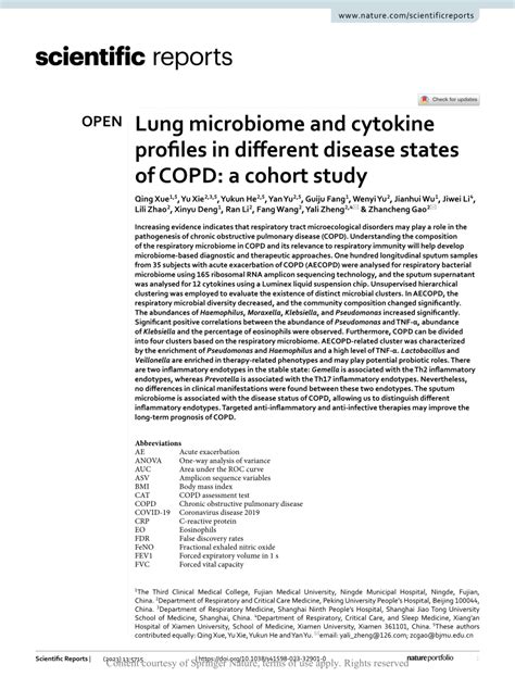 Pdf Lung Microbiome And Cytokine Profiles In Different Disease States