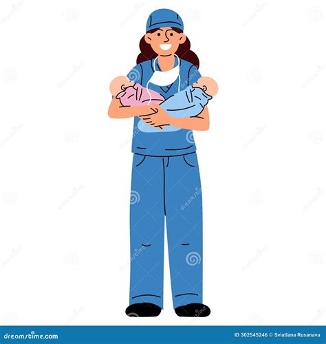 Midwife Or A Doctor With Newborns Woman Nurse Doctor Or Midwife
