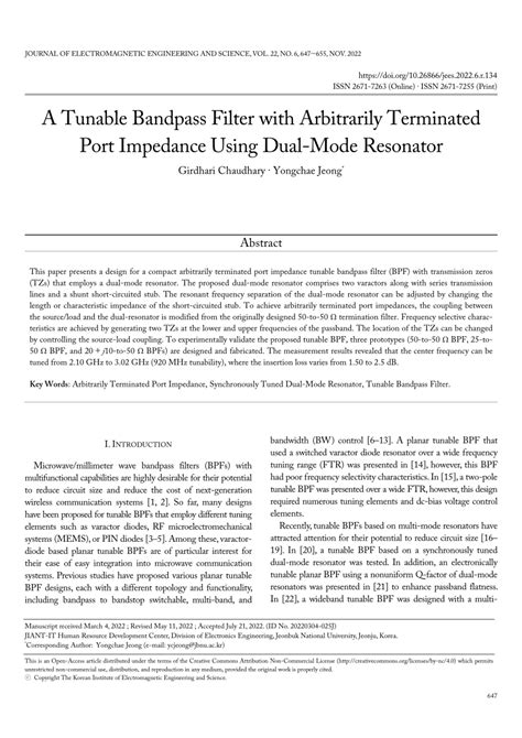 Pdf A Tunable Bandpass Filter With Arbitrarily Terminated Port