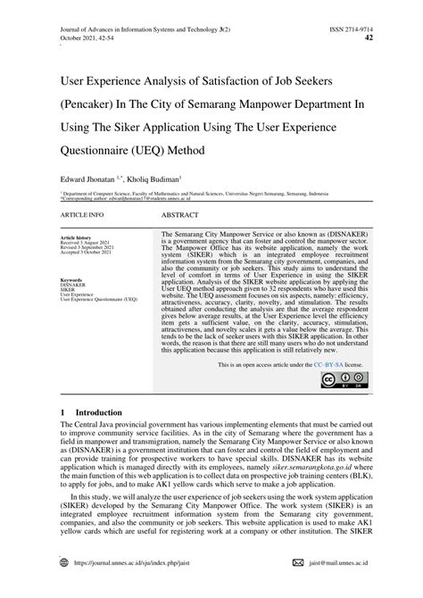 Pdf User Experience Analysis Of Satisfaction Of Job Seekers Pencaker In The City Of Semarang