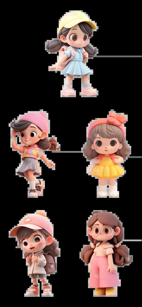 素材组合 通用3d可爱卡通小女孩儿童人物贴纸素材 花瓣网