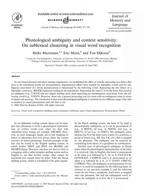 Pdf Phonological Ambiguity And Context Sensitivity On Sublexical