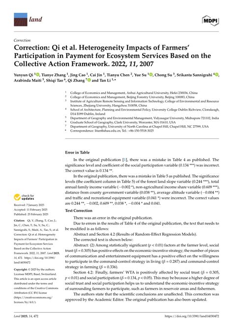 Pdf Correction Qi Et Al Heterogeneity Impacts Of Farmers
