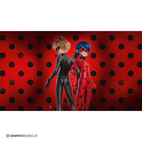 پوستر دیواری با طرح پس زمینه خال خالی و کاراکترهای انیمیشن دختر