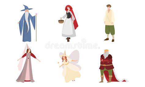 Fairies Wizard King Characters In Special Traditional Costumes Vector Illustration Stock