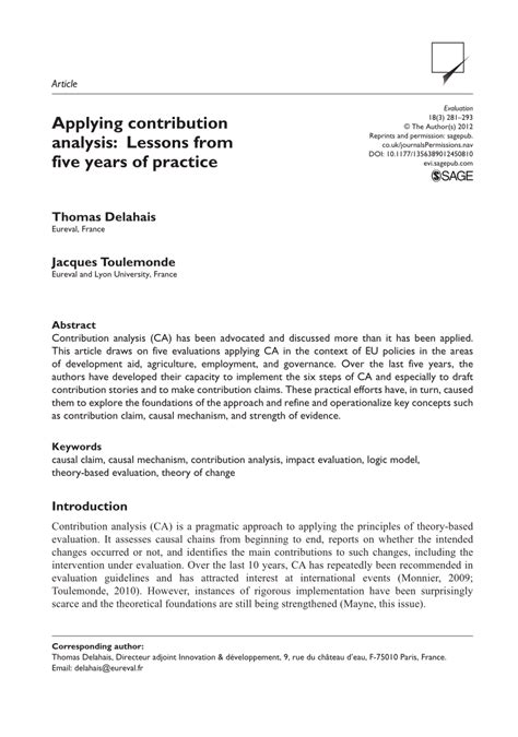 Pdf Applying Contribution Analysis Lessons From Five Years Of Practice