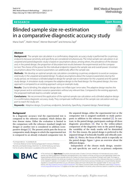 PDF Blinded Sample Size Re Estimation In A Comparative Diagnostic Accuracy Study