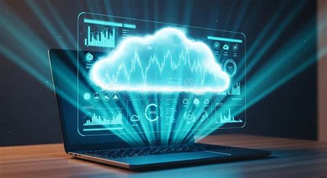 Digital Cloud Computing Technology Data Analysis On Laptop Screen