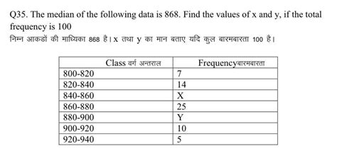 the median of the following data is 868 find the values of x and y if