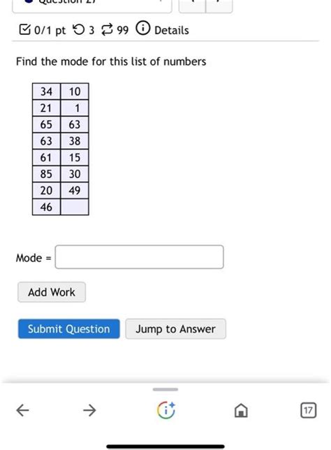 Solved Find The Mode For This List Of NumbersThe Table Below Chegg