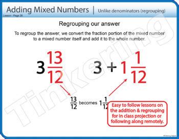 Adding Mixed Numbers Unlike Fractions Non Regrouping Digital Print