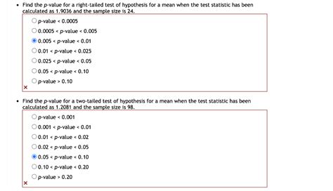 solved calculate the p value for each of the given