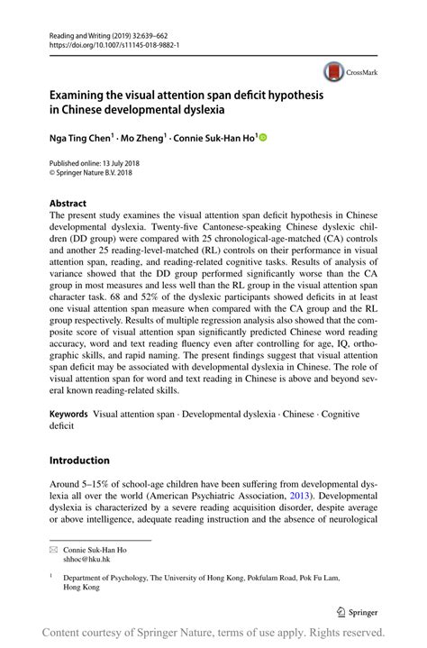 Examining The Visual Attention Span Deficit Hypothesis In Chinese Developmental Dyslexia