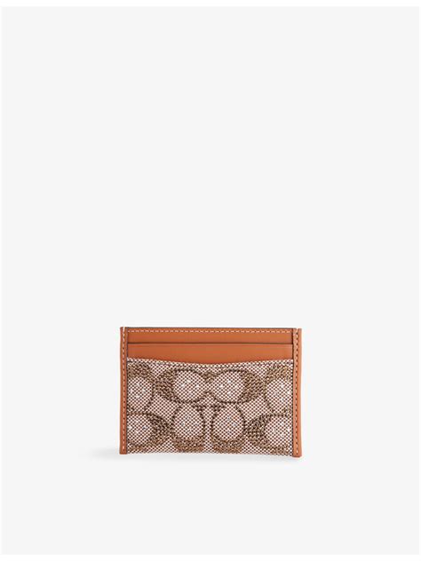 Coach Crystal Embellished Monogram Print Leather Card Holder Reversible