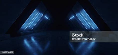미래 공상 과학 사이버 현대 네온 레이저 전기 블루 라이트 차고 주차 터널 복도 지하 아스팔트 콘크리트 창고 방 3d 렌더링 0명에 대한 스톡 사진 및 기타 이미지 Istock