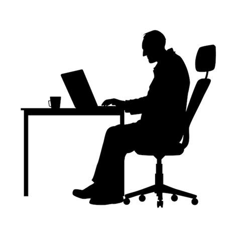 Silueta De Un Hombre Trabajando En Una Computadora Portátil Con Una