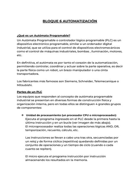 Bloque 6 Automatización Pdf Controlador Lógico Programable Almacenamiento De Datos De La