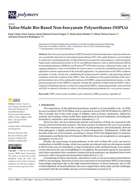 2023 Tailor Made Bio Based Non Isocyanate Polyurethanes Nipus Pdf