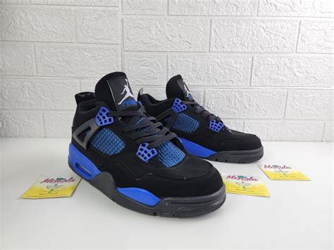 Nike Air Jordan 4 Black Blue Fesyen Pria Sepatu Sneakers Di Carousell