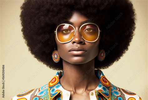 1960s Vintage Fashion Portrait Black Woman With Retro 60s Style