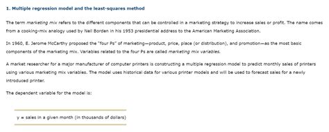 Solved 1 Multiple Regression Model And The Least Squares