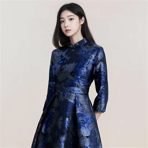 High Class China A Line Cheongsam Dress Mid Calf Length Jacquard