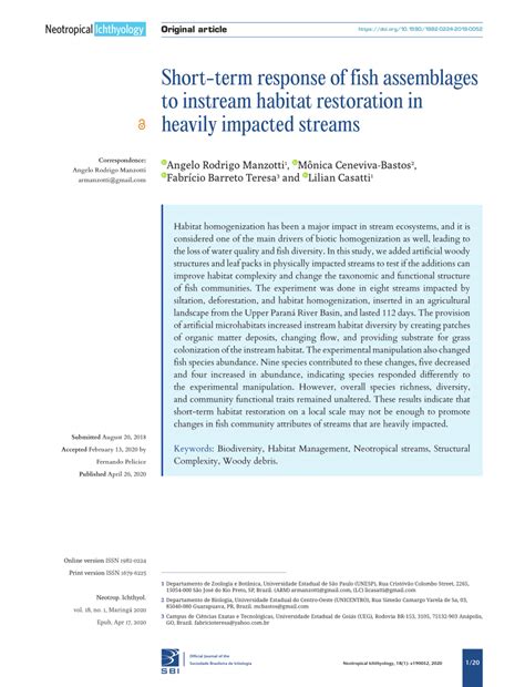 PDF Short Term Response Of Fish Assemblages To Instream Habitat Restoration In Heavily
