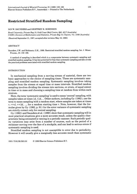 PDF Restricted Stratified Random Sampling